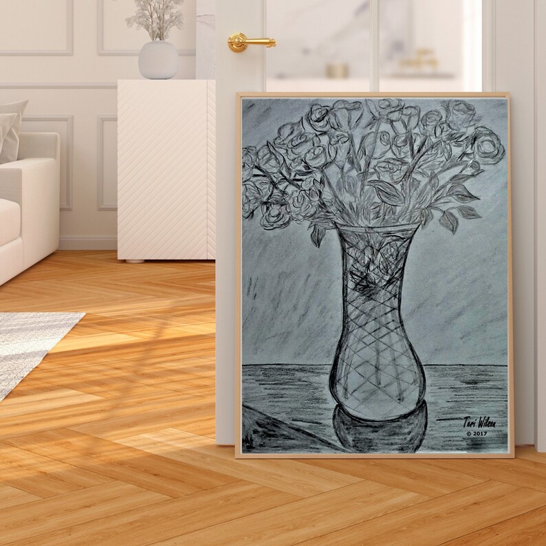 Grayscale Flower Sketch Wall Art | Flower Wall Art Print | Digital ...