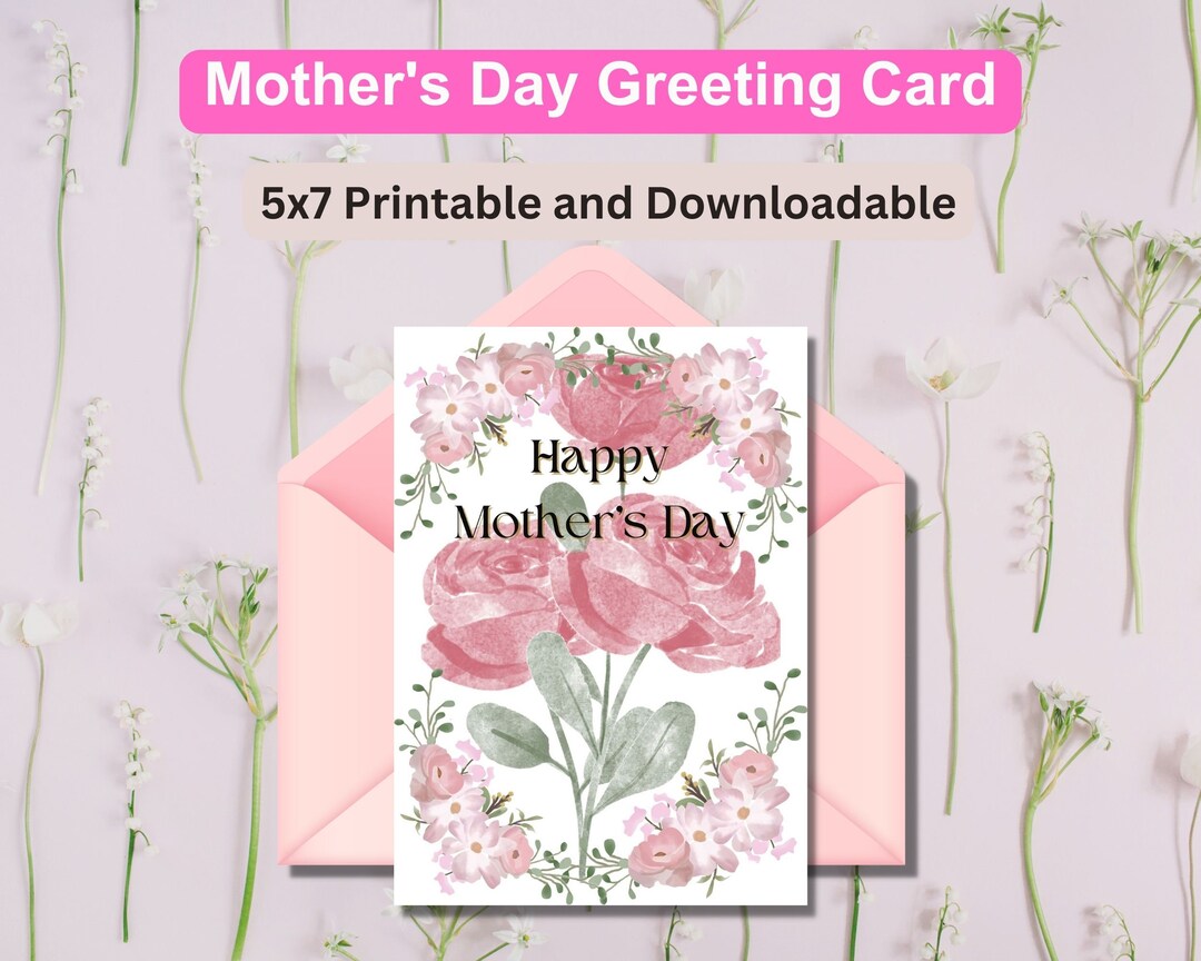 Printable Mother's Day Card | Happy Mother's Day | Pink Floral Mother's ...