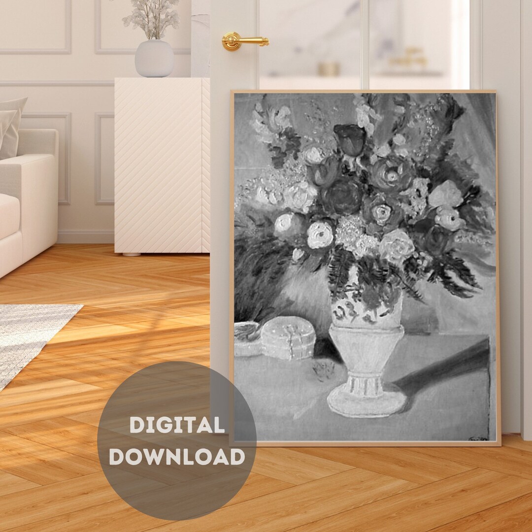 Grayscale Floral Digital Wall Art | Home and Office Decor Floral Wall ...