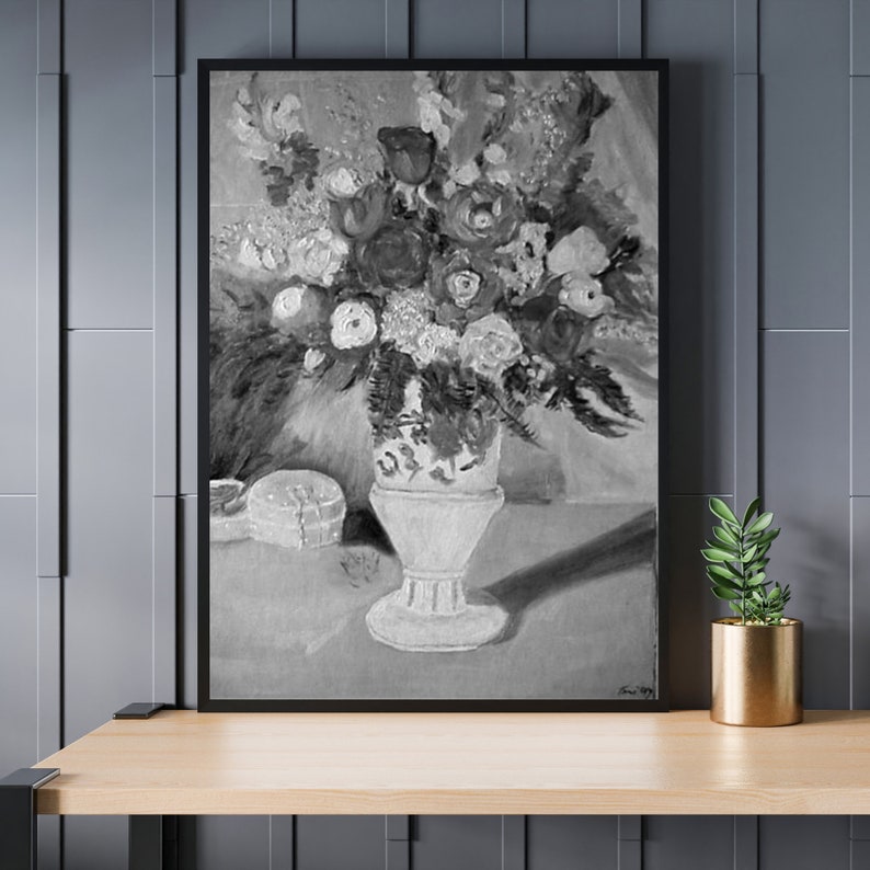 Grayscale Floral Digital Wall Art Home and Office Decor Floral Wall Art ...