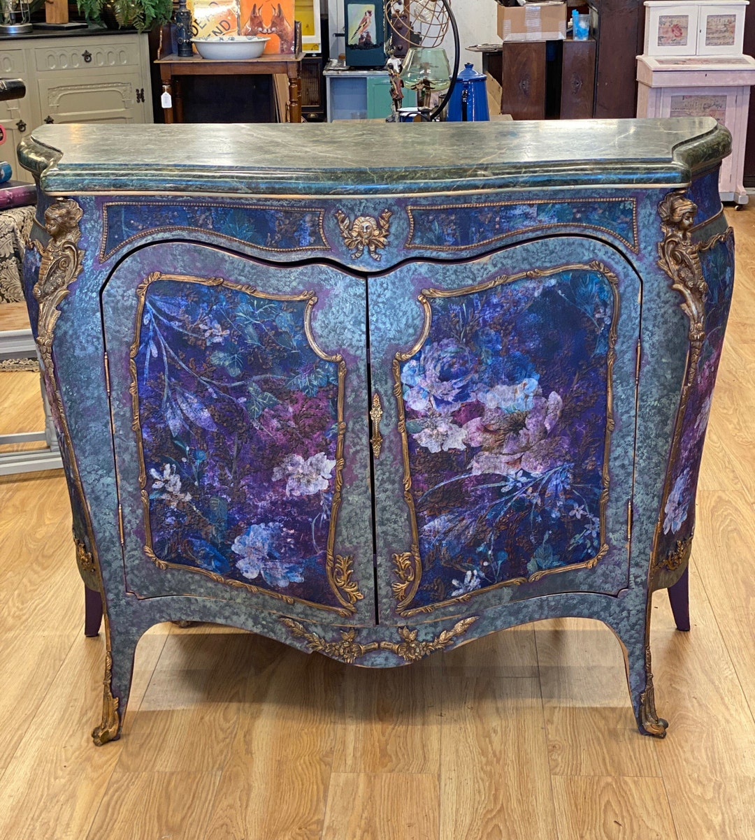 Handpainted Bombe Sideboard With Marble Top - Etsy UK
