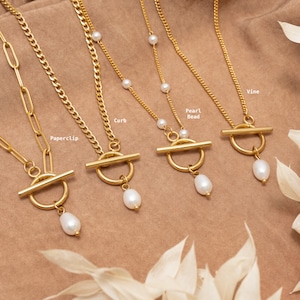 Gold Toggle Necklace With Pearl T Bar Necklace Toggle Clasp - Etsy