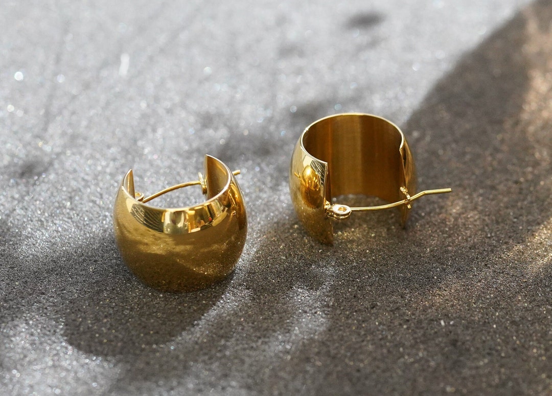 Gold Dome Earrings, Gold Ball Hoops, Thick Hoops, Chunky Hoops, Gift ...