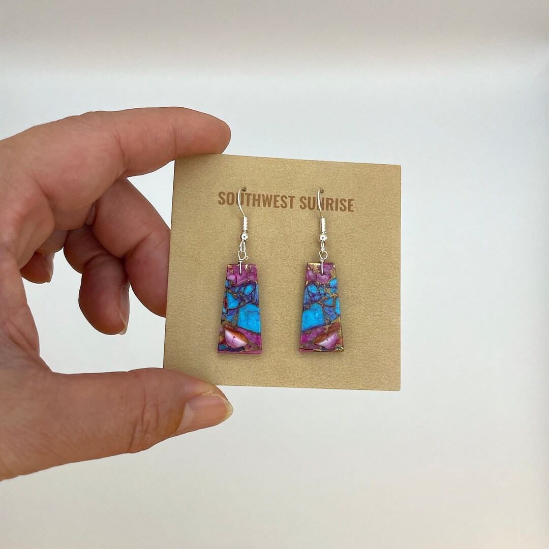 Turquoise Purple Spiny Bronze Slab Earrings/native American/navajo ...
