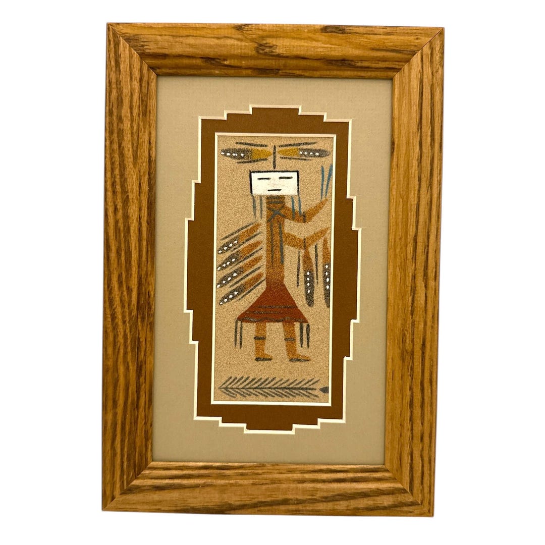 Navajo Sand Painting by Johnny Benally, Framed Southwestern Wall Art (9 ...