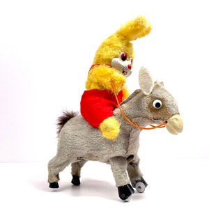 Mechanical Bunny Jockey Vintage Wind up Clockwork Toy Bunny Hopper on ...