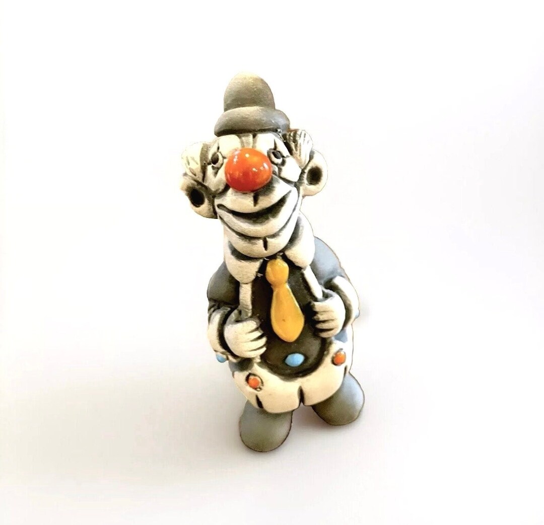 Vintage Heavy Clay Clown Figurine, Artesania Rinconada Red Nose Clown ...