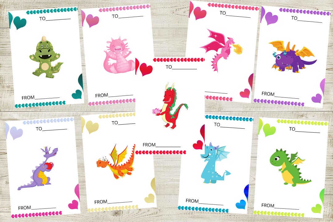 Kids Dragon Valentines Cards, Cute Valentines Cards, Nine Designs ...