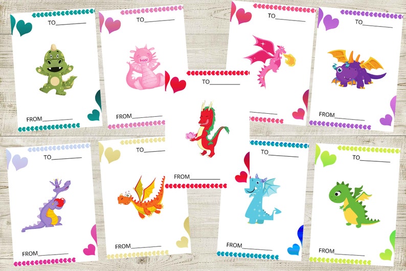 Kids Dragon Valentines Cards, Cute Valentines Cards, Nine Designs ...