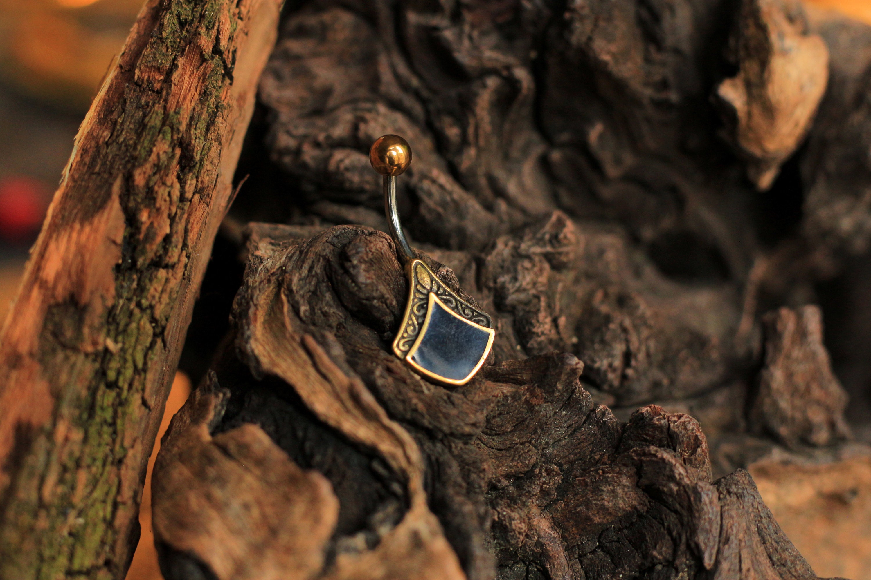 Tribal Navel Piercing With Onyx Stone, 316L Steel and Brass - Etsy