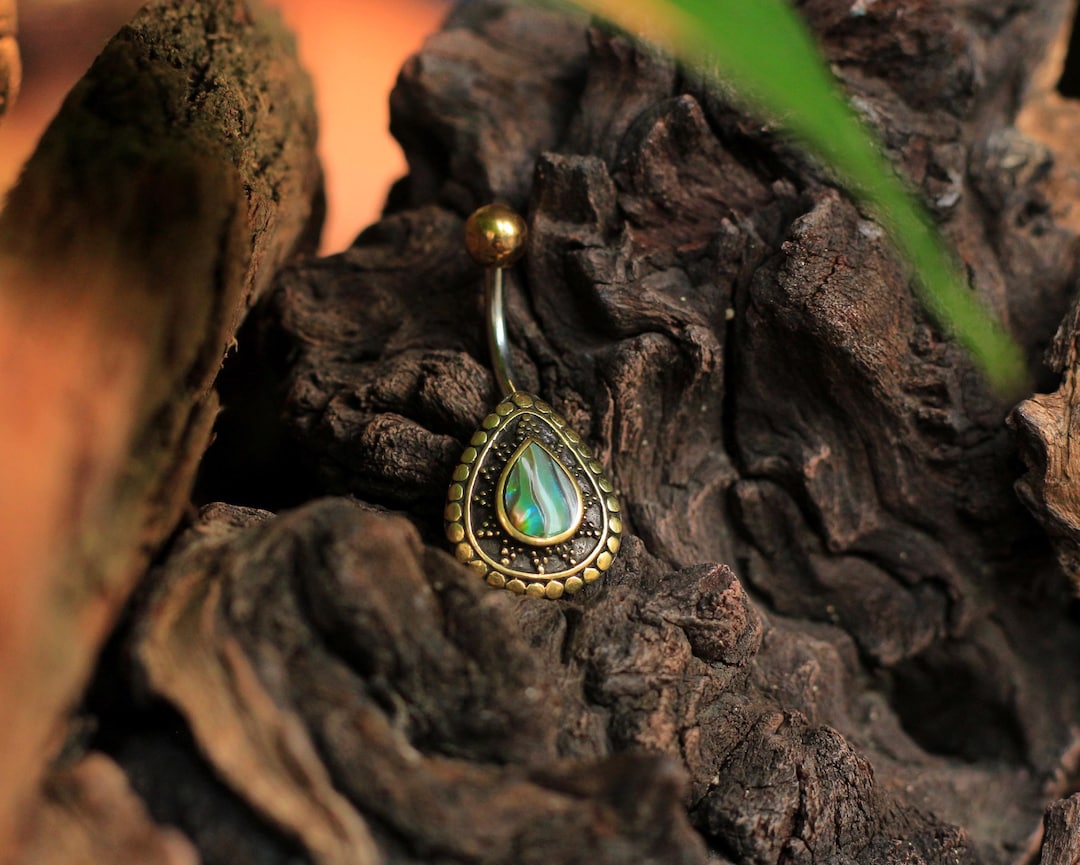 Tribal Navel Piercing With Abalone Stone - Etsy