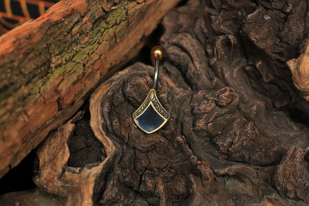 Tribal Navel Piercing With Onyx Stone, 316L Steel and Brass - Etsy