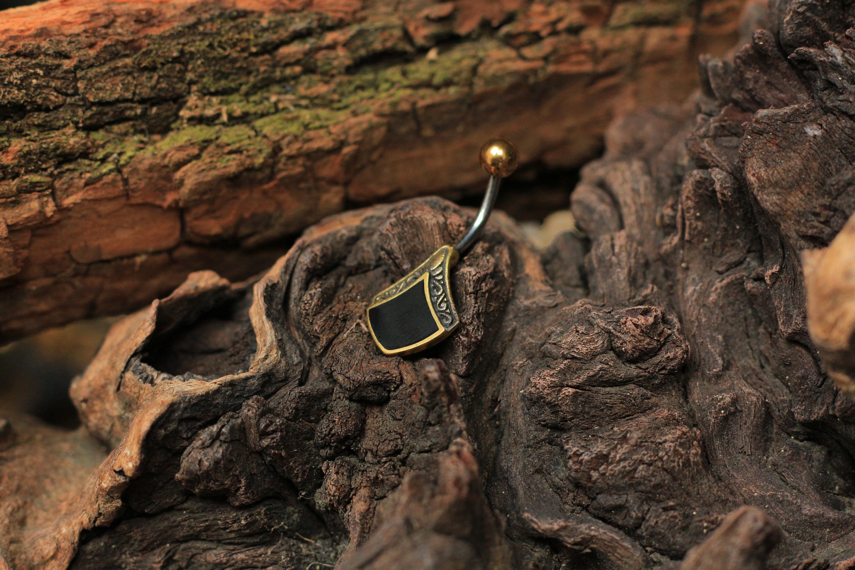 Tribal Navel Piercing With Onyx Stone, 316L Steel and Brass - Etsy