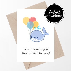 Whale Happy Birthday Card, Printable Funny Birthday Card, Instant ...