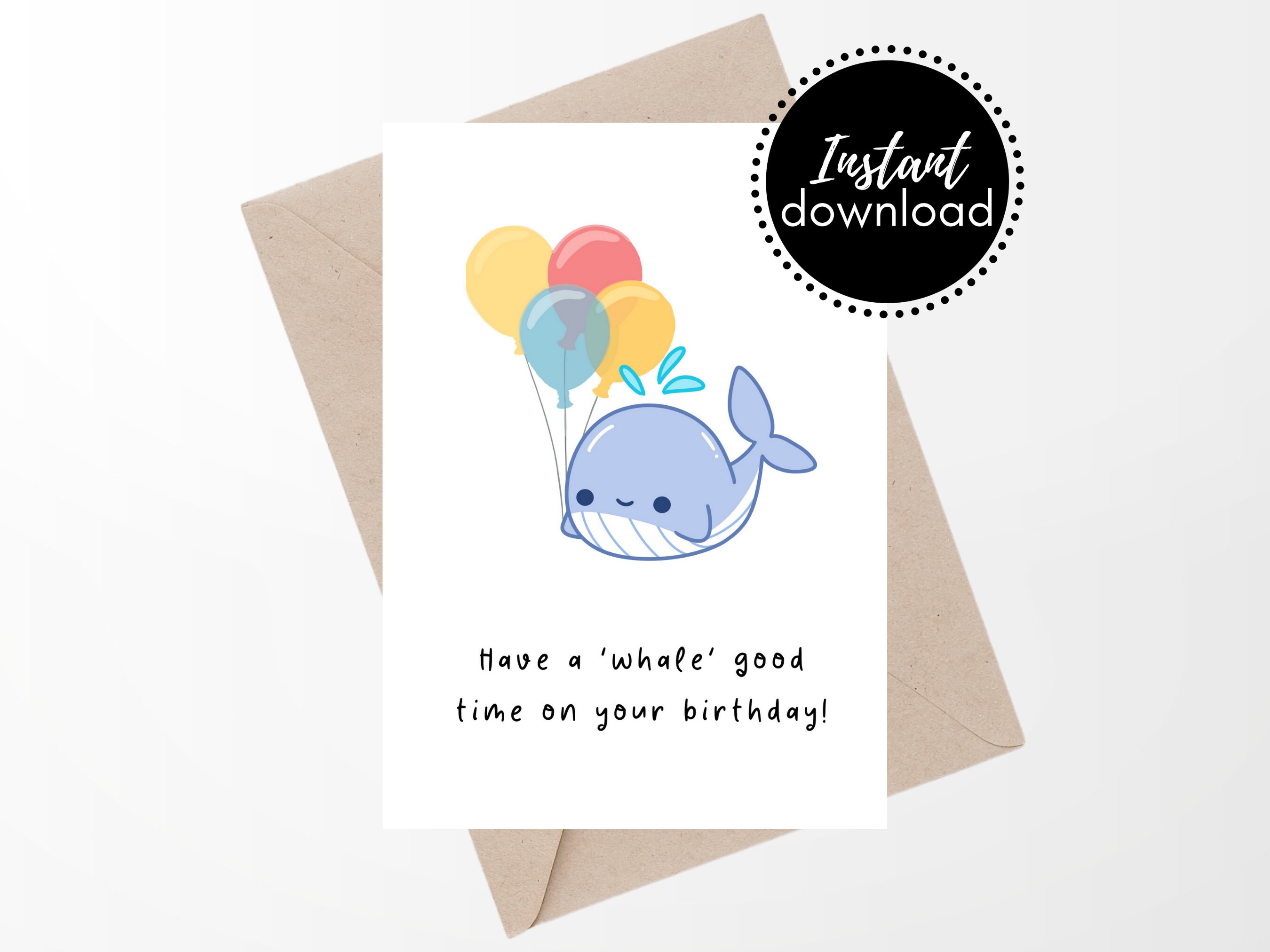 Whale Happy Birthday Card, Printable Funny Birthday Card, Instant ...