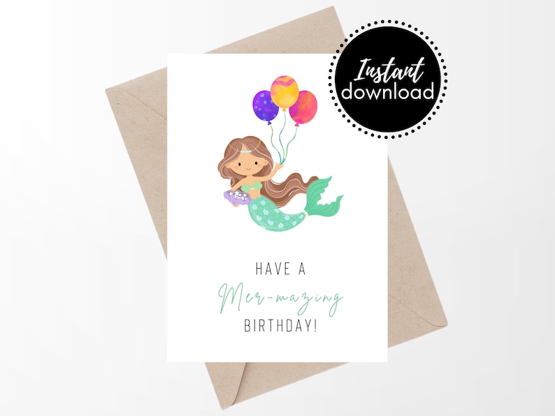 Mermaid Happy Birthday Card, Printable Funny Birthday Card, Instant ...