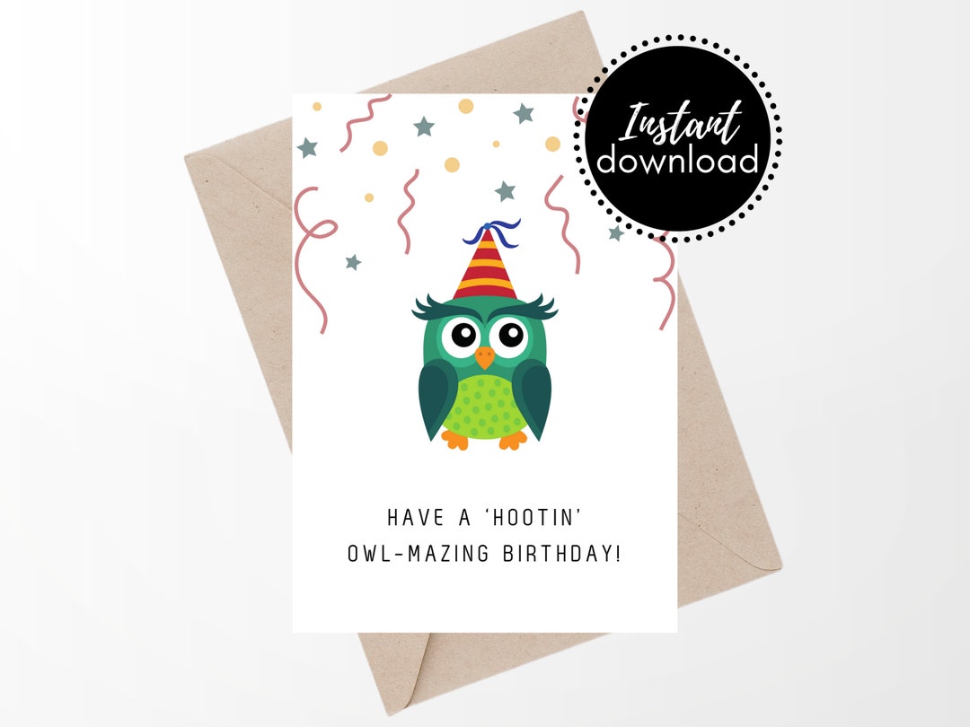 Owl Happy Birthday Card, Printable Funny Birthday Card, Instant Digital ...