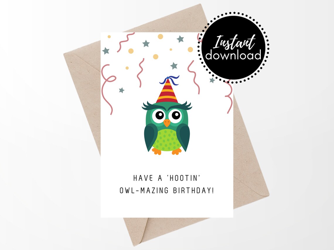 Owl Happy Birthday Card, Printable Funny Birthday Card, Instant Digital ...