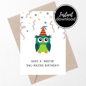 Owl Happy Birthday Card, Printable Funny Birthday Card, Instant Digital ...