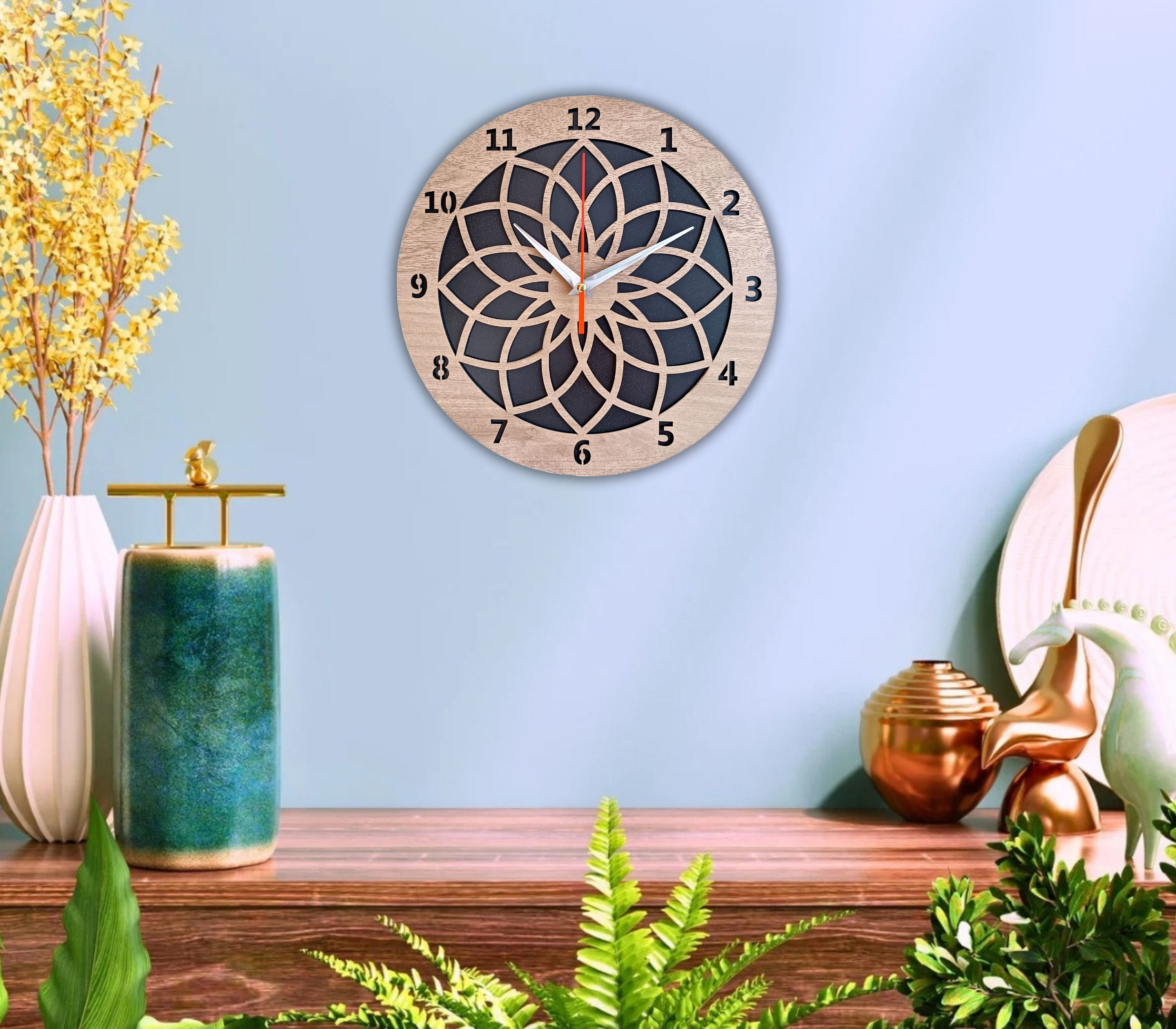 Laser Cut Wooden Wall Clock Decorative Wooden Clock Personalized Wooden ...