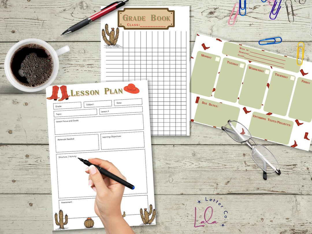Teacher Bundle: Western (grade Book, Lesson Planner, Weekly Class ...