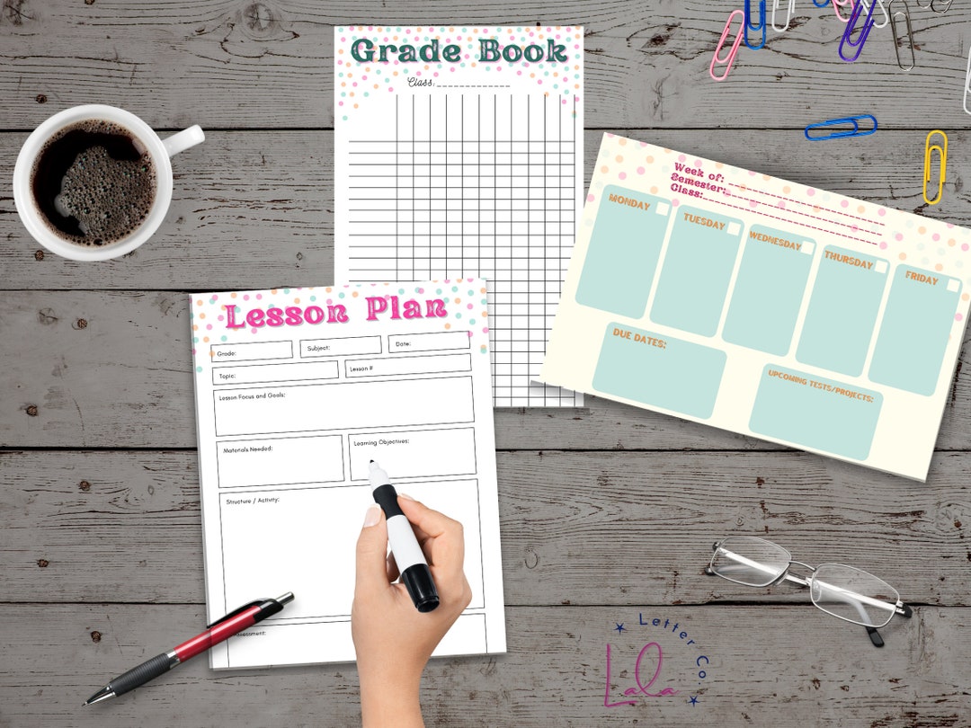Teacher Bundle: Confetti grade Book, Lesson Planner, Weekly Class ...