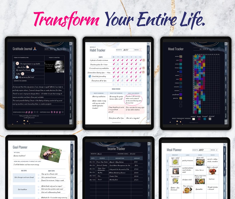 Undated Digital Planner Bundle: Blue & Gold Theme for Goodnotes ...
