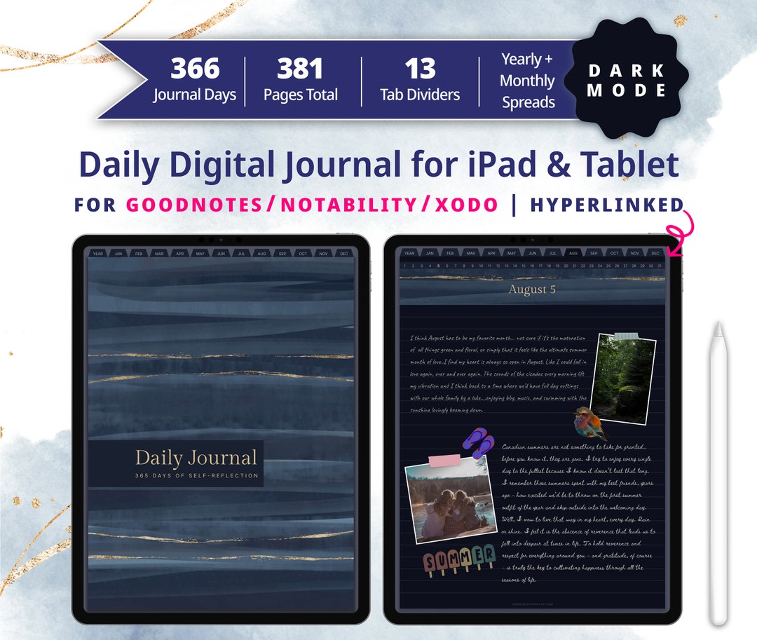 DARK MODE Daily Digital Journal for iPad or Tablet | Goodnotes ...
