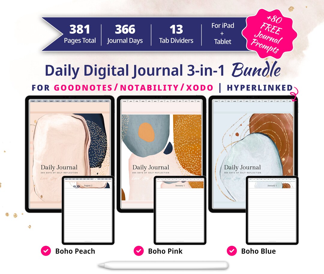 Boho Daily Digital Journal Bundle: Goodnotes, Notability - Etsy