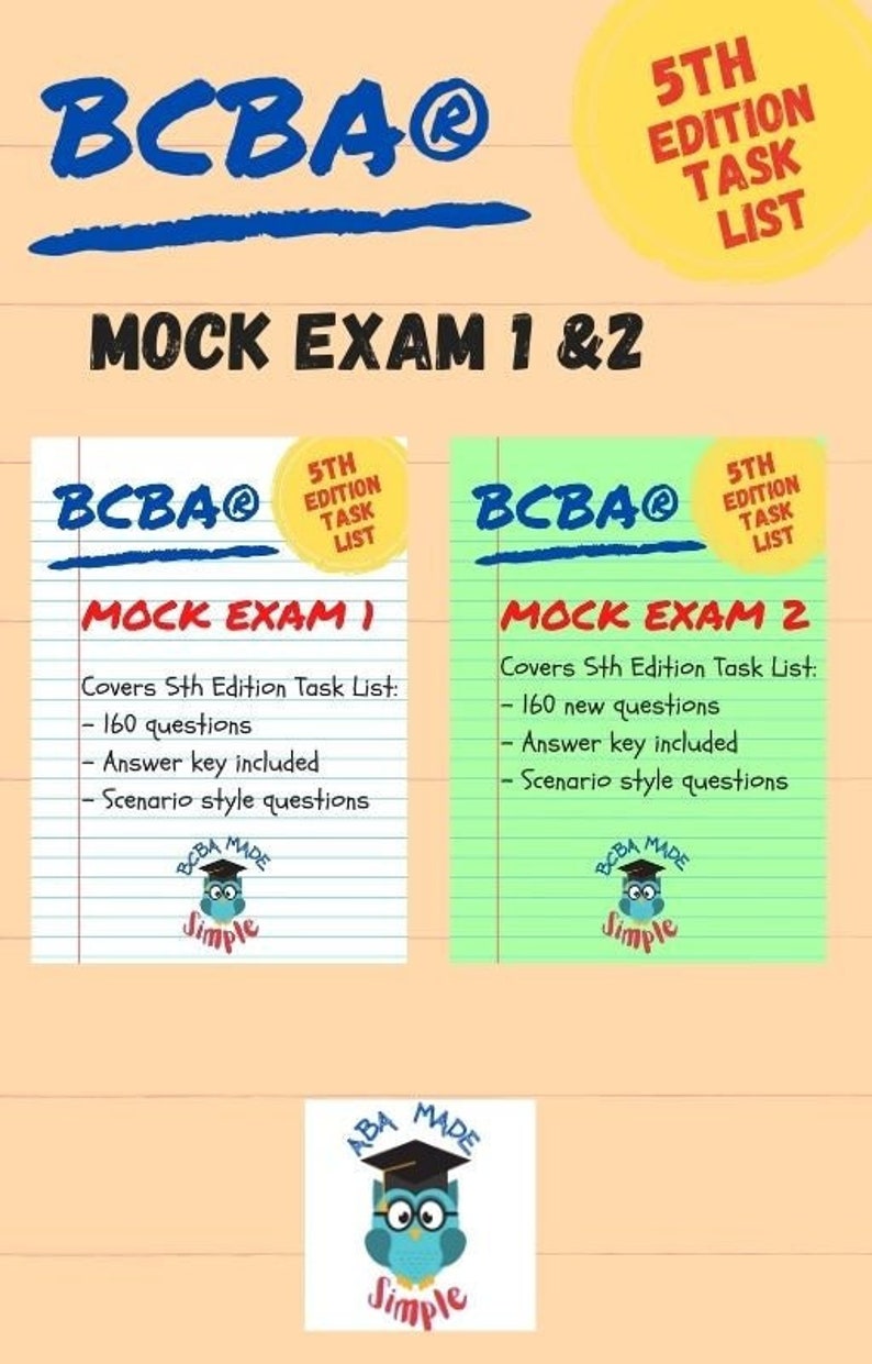 5th Edition Task List BCBA Mock Exam 1 and 2 | 160 Questions Each ...