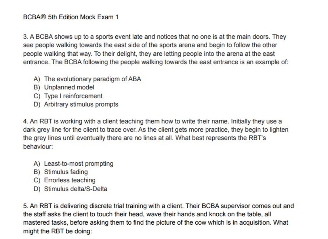 5th Edition Task List BCBA Mock Exam 1 | 160 Questions | 5th Edition ...
