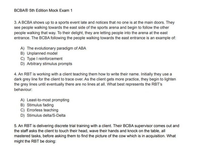 5th Edition Task List BCBA Mock Exam 1 | 160 Questions | Explanation ...