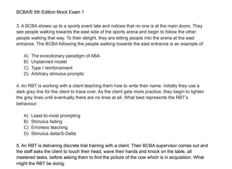 5th Edition Task List BCBA Mock Exam 1 | 160 Questions | 5th Edition ...