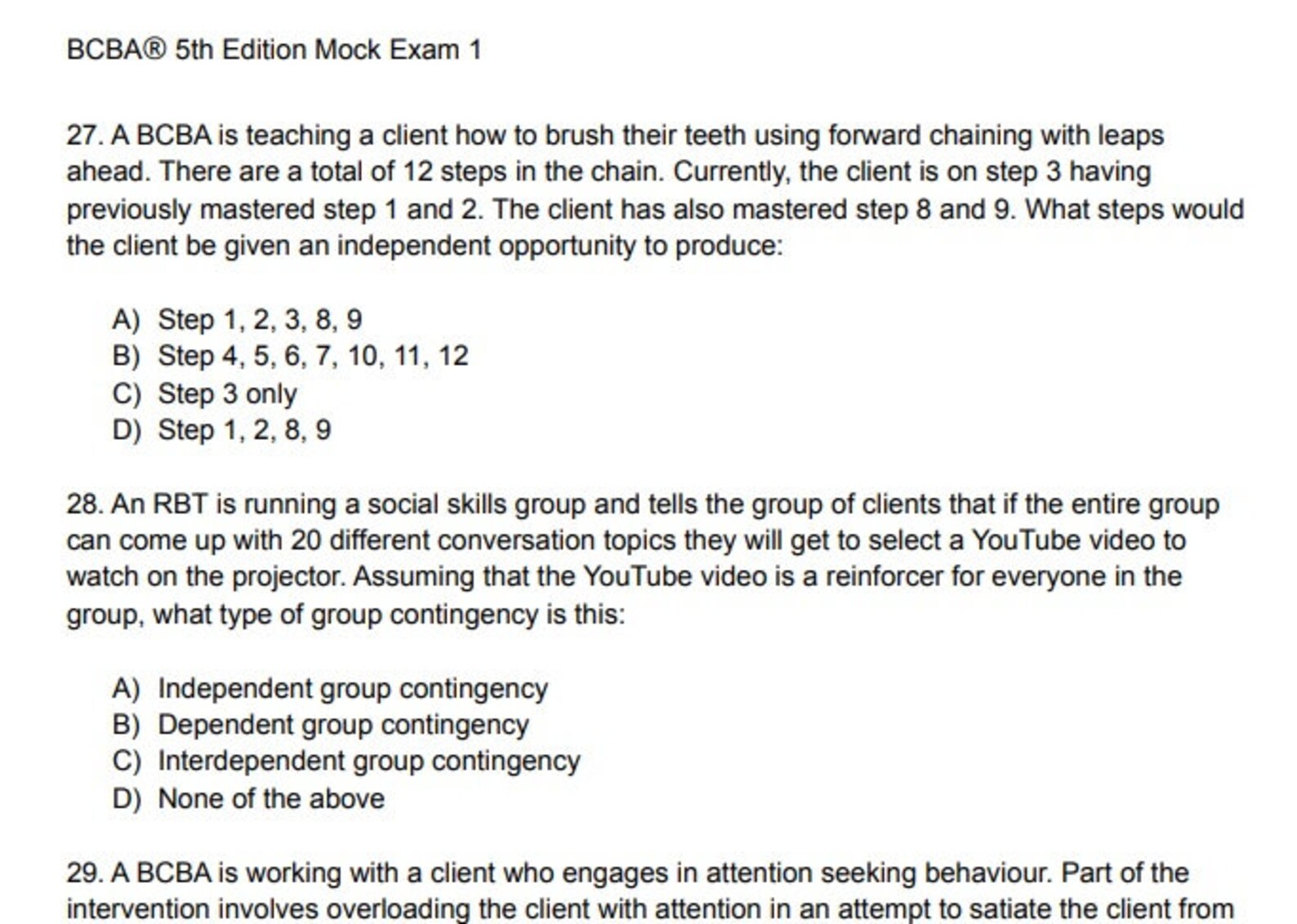 5th Edition Task List BCBA Mock Exam 1 | 160 Questions | 5th Edition ...