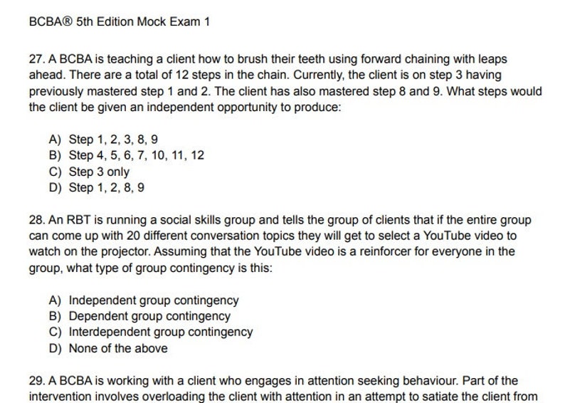 5th Edition Task List BCBA Mock Exam 1 | 160 Questions | 5th Edition ...