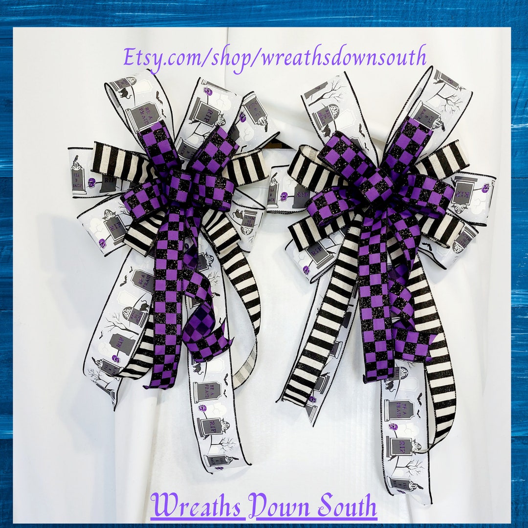 Pair of Handmade Spooky Halloween Decorative Matching Bows, Halloween ...
