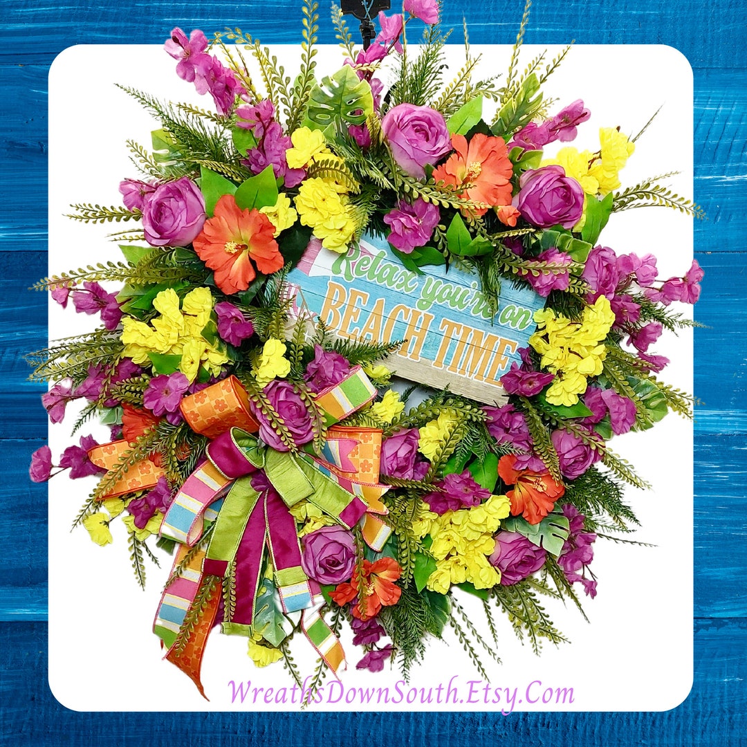 Tropical Themed Costal Front Door Wreath, Nautical Front Porch Decor ...
