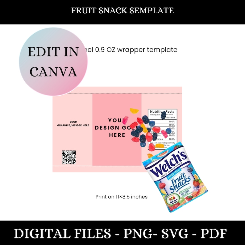 Personalized Fruit Snacks Wrapper, Printable Template, Birthday Party ...
