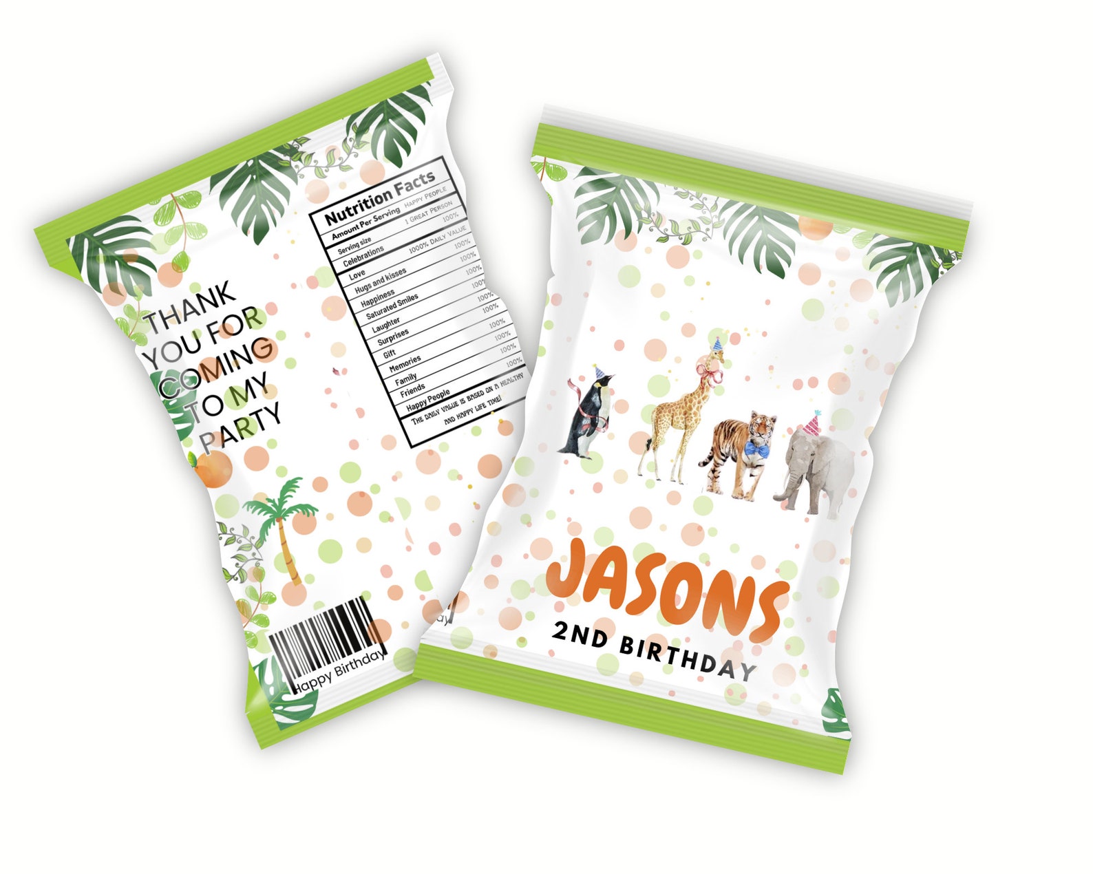 Editable Zoo Safari Chip Bag, Party Animals Chip Bag, Birthday Animals ...