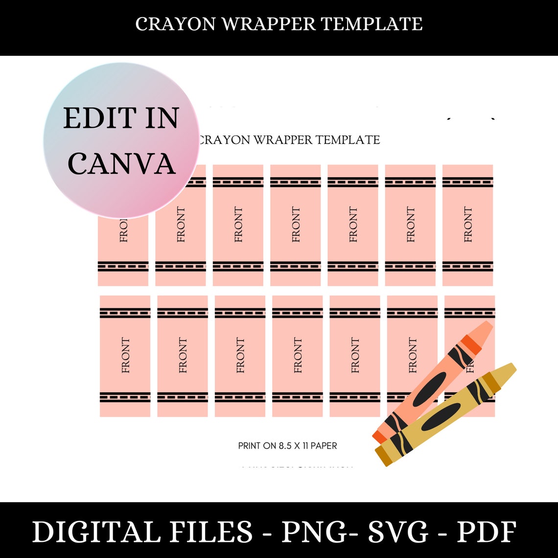 Crayon Wrapper Template, Blank Editable Canva Template, Crayon Wrapper ...