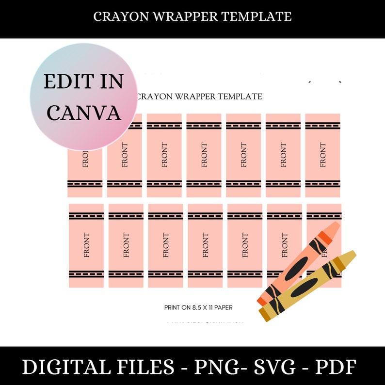Crayon Wrapper Template, Blank Editable Canva Template, Crayon Wrapper ...