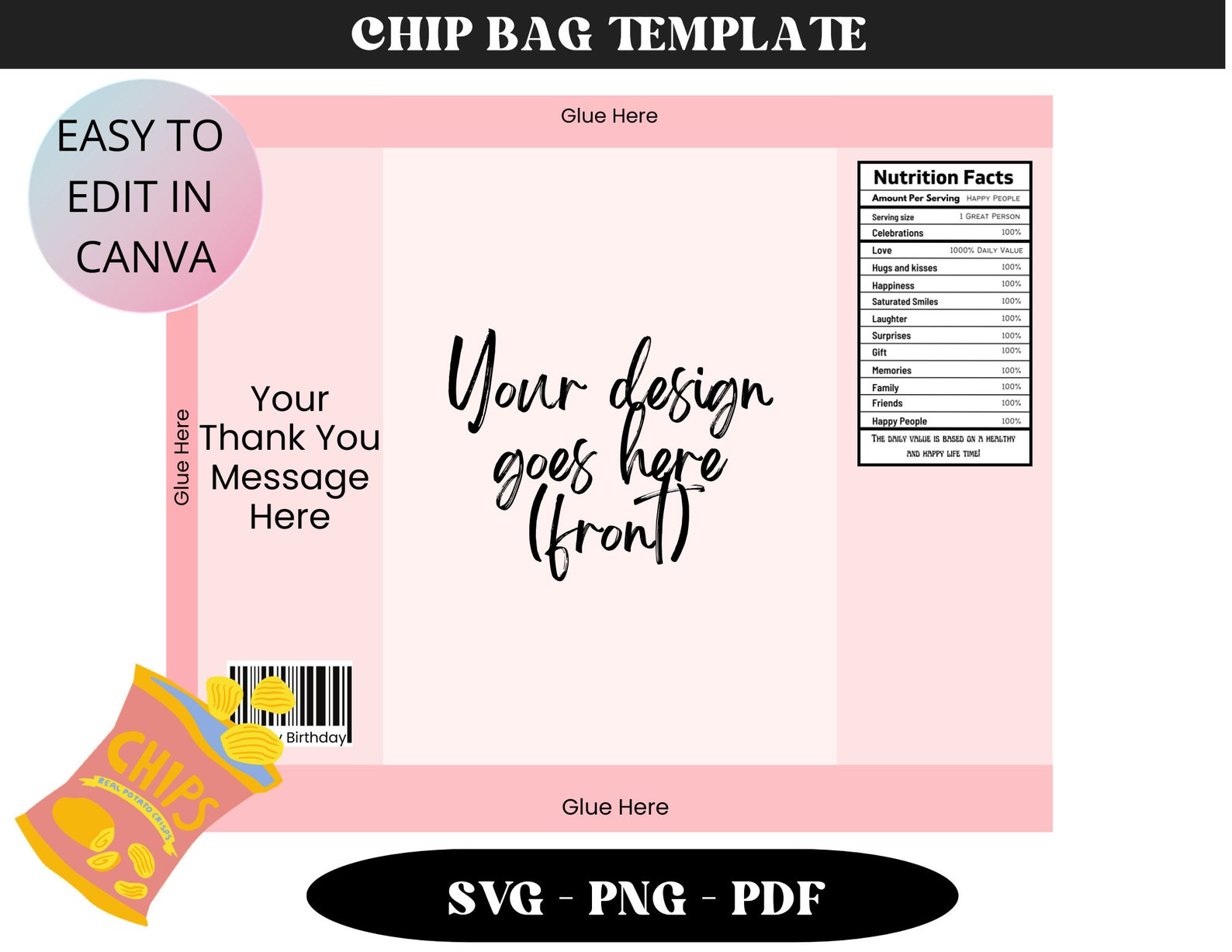 Chip Bag Template, Blank Chip Bag, Chip Bag Template Canva Editable ...