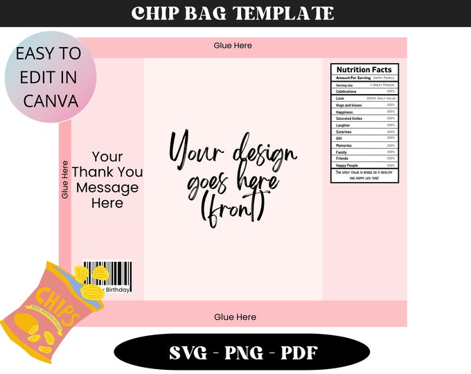 Chip Bag Template, Editable Chip Bags, Chip Bag Labels, Custom Chip ...
