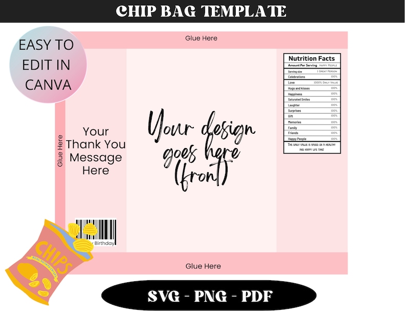 Chip Bag Template, Blank Chip Bag, Chip Bag Template Canva Editable ...