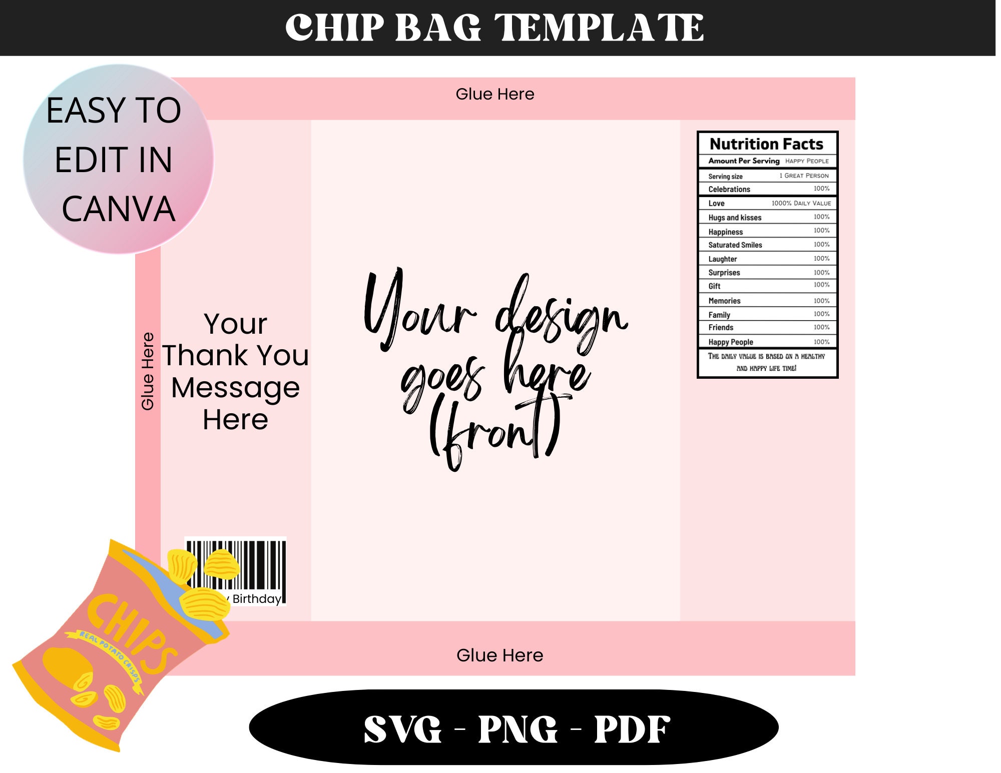 Chip Bag Template, Blank Chip Bag, Chip Bag Template Canva Editable ...