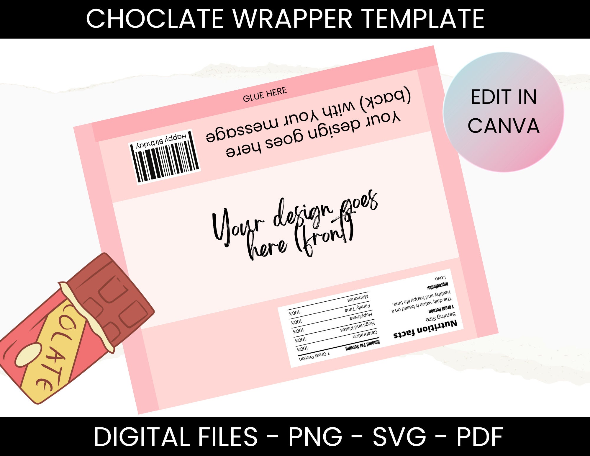 Chocolate Bar Wrapper Template, Blank Editable Canva Template, Chip Bag ...