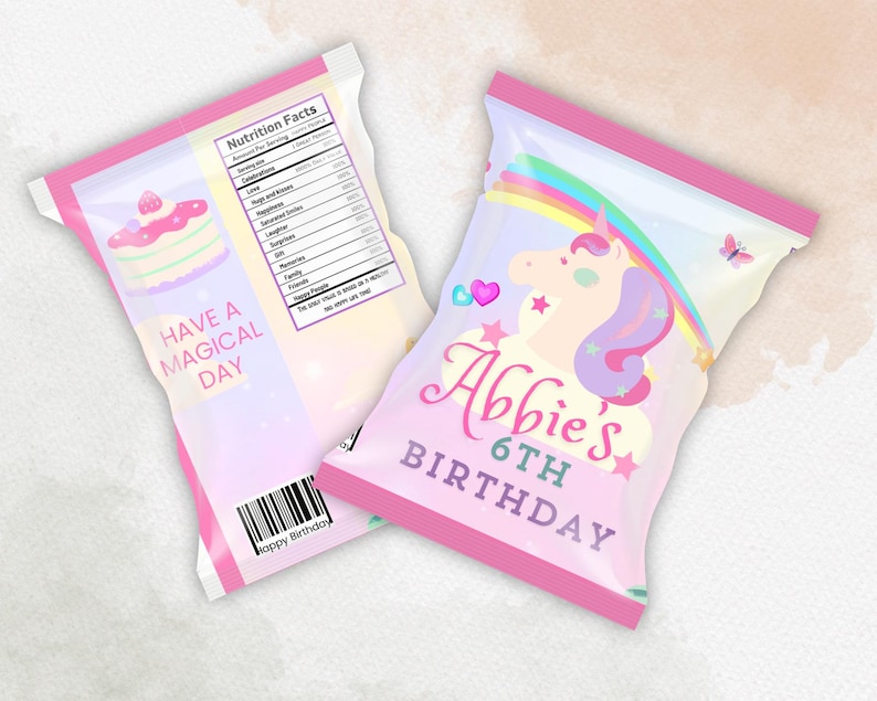 Editable Unicorn Chip Bag Magical Unicorn Birthday Party Chip Bag ...