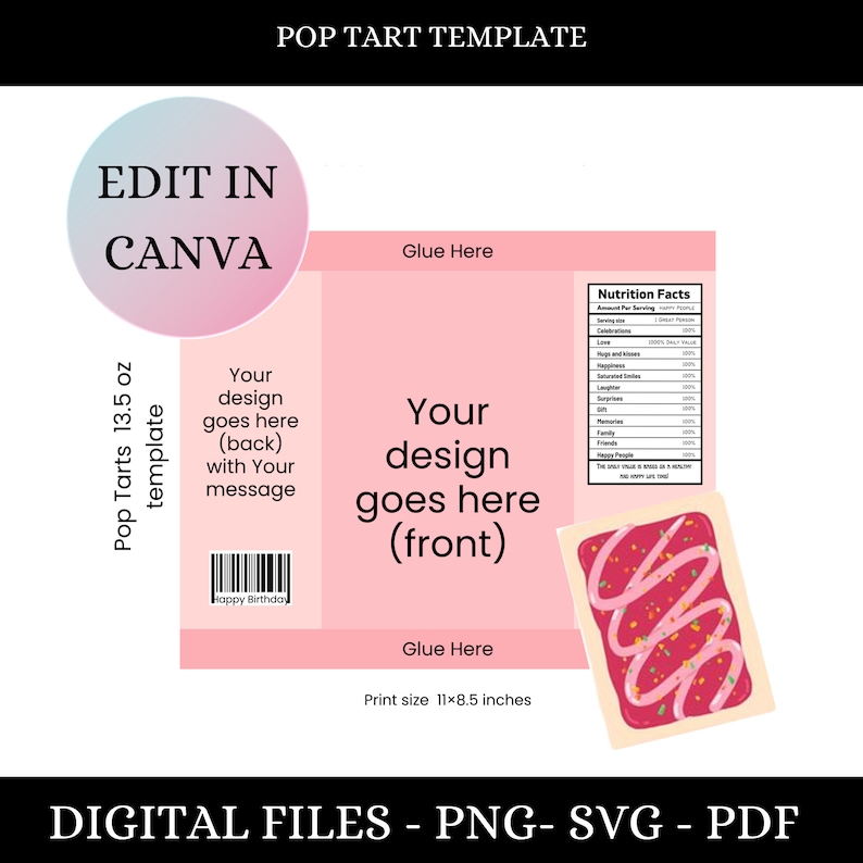 Pop Tarts Template Svg, Pop Tarts Treats, DIY Pop Tartstemplate, Blank ...