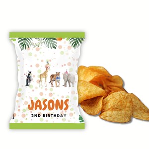 Editable Zoo Safari Chip Bag, Party Animals Chip Bag, Birthday Animals ...