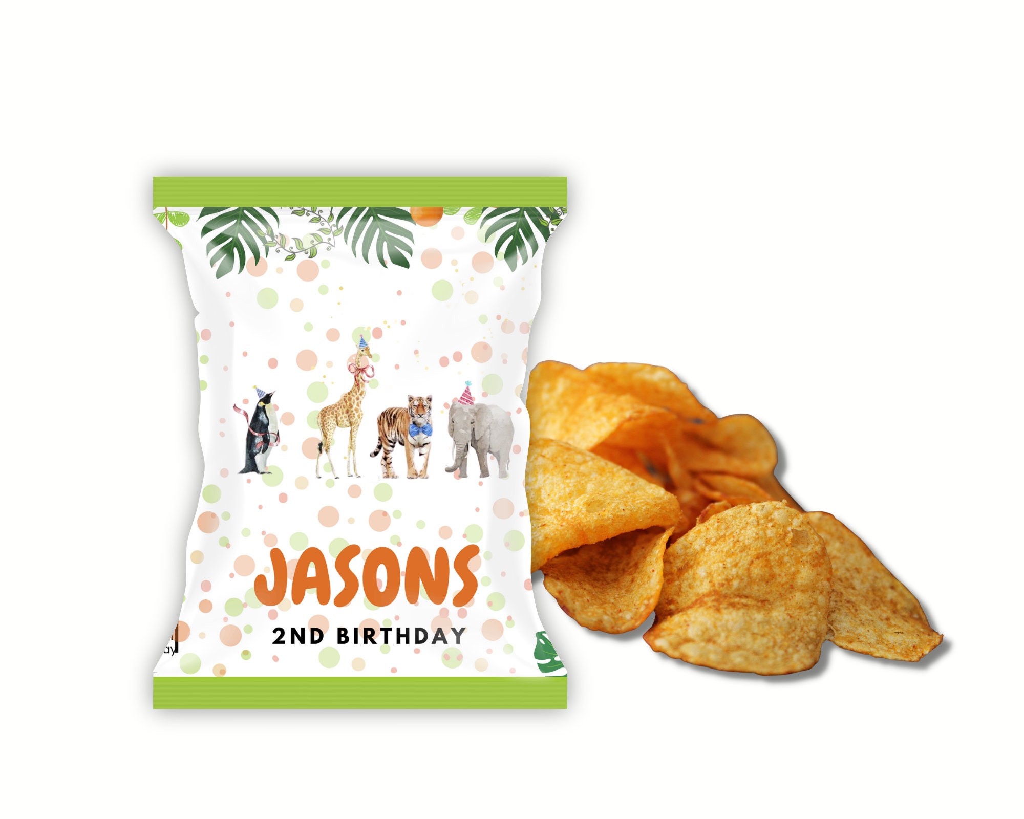 Editable Zoo Safari Chip Bag, Party Animals Chip Bag, Birthday Animals ...